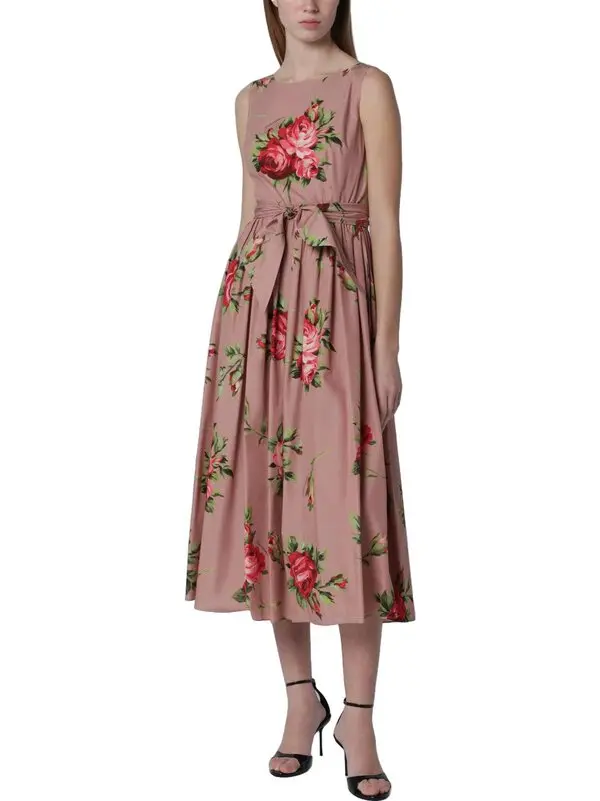 Dolce & Gabbana Cotton Midi Dress With Floral Print - Pink