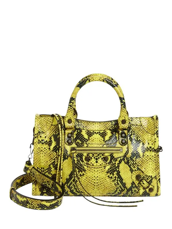 Balenciaga Python Embossed Leather Top Handle Bag - 7226 Yellow