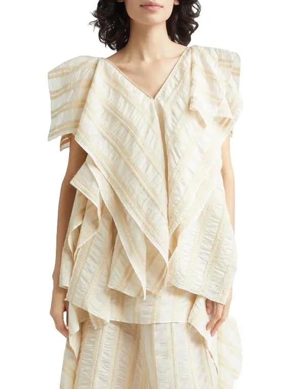 EENK Draped Wide Collar Silk Top - Beige