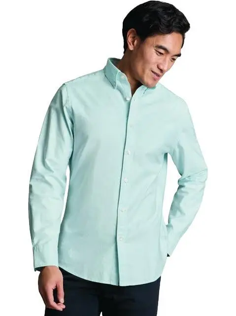 CHARLES TYRWHITT Plain Button-down Stretch Washed Oxford Shirt - Aqua Green