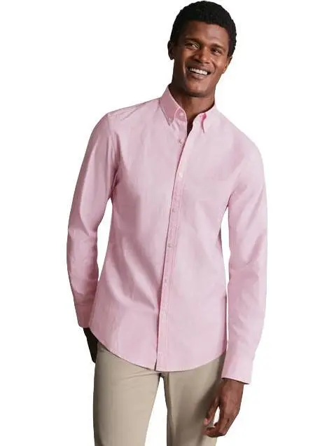 CHARLES TYRWHITT Plain Button-down Stretch Washed Oxford Shirt - Pink