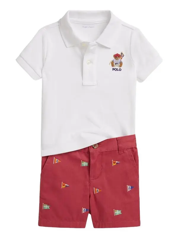 Ralph Lauren Bear Cotton Polo & Shorts Set - White