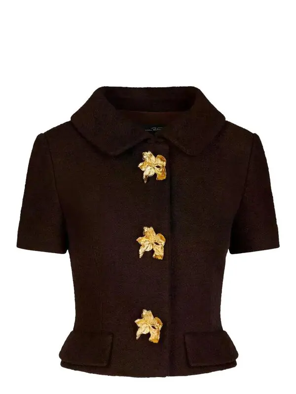 Oscar De La Renta Buttoned Tweed Jacket - Brown