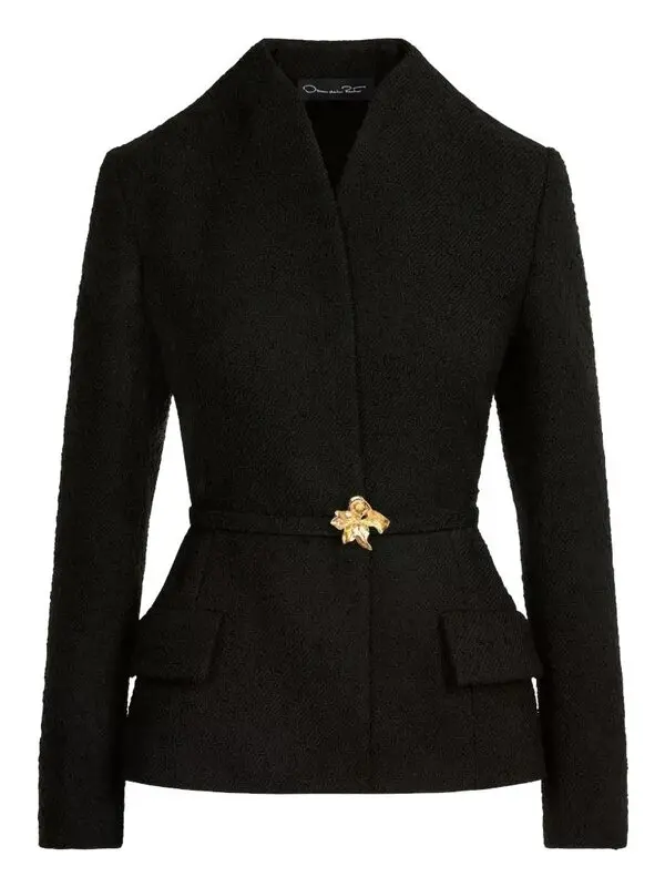 Oscar De La Renta Belted Tweed Jacket - Black