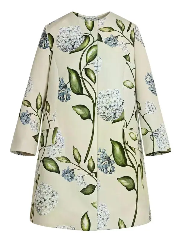 Oscar De La Renta Porcelain-flower Crew-neck Coat - Neutrals