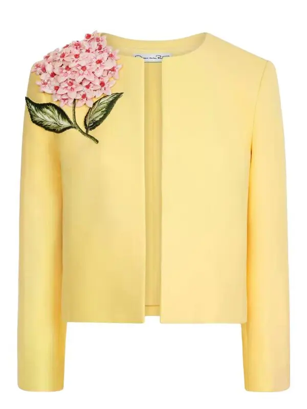 Oscar De La Renta Flower-embroidered Jacket - Yellow