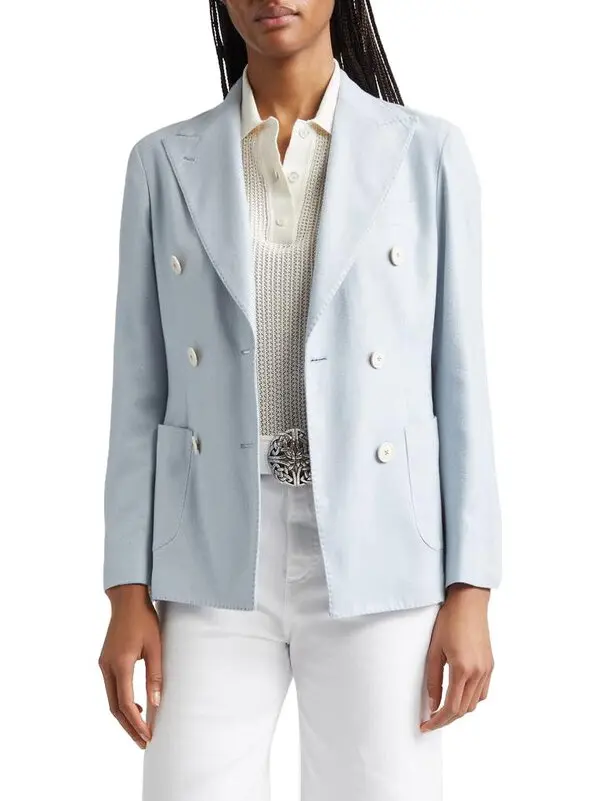 Eleventy Silk And Cashmere Double-breasted Jacket - 130 Sky Blue