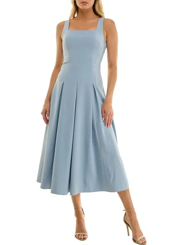 SOCIALITE Pleated Sleeveless Midi Fit-and-flare Dress - Blue