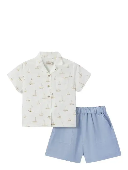 MILKBARN Linen Buttonup Shirt And Shorts Set - Sailboat Melody