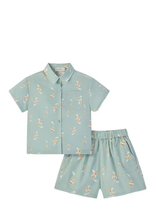 MILKBARN Linen Buttonup Shirt And Shorts Set - Swimming Koi