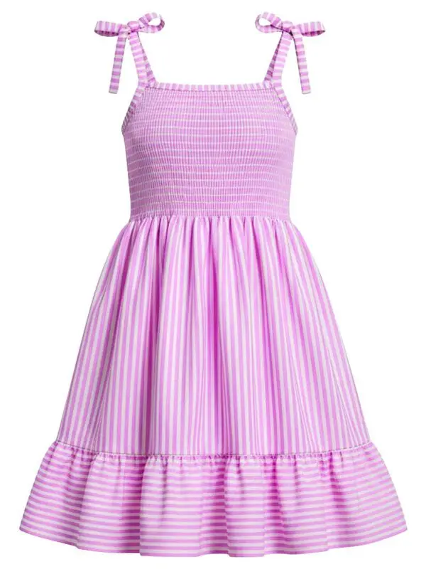 MIA BELLE GIRLS Candy Stripe Smocked Midi Dress - Pink