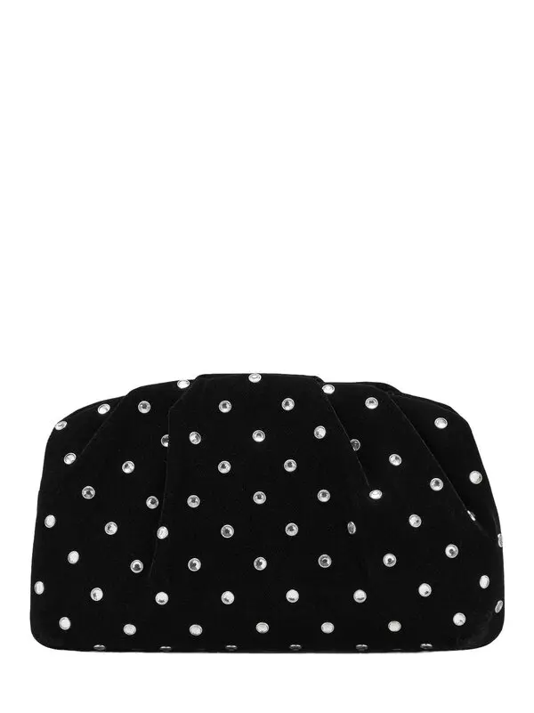 Mango Rhinestone Velvet Clutch - Black