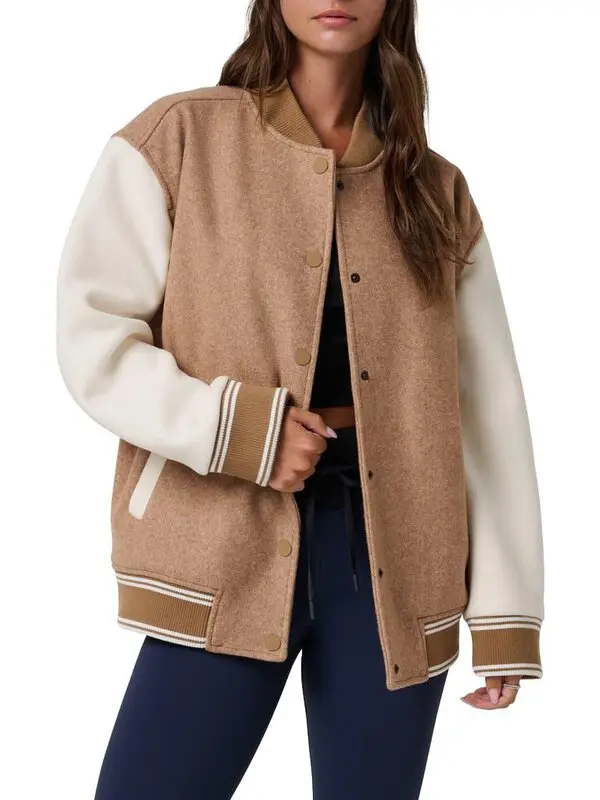 Travis Mathew Varsity Bomber Jacket - Heather Chestnut Multi