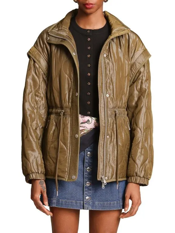 Avec Les Filles Quilted Drawstring Jacket - Seagrass