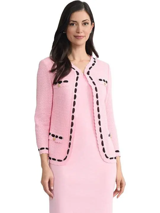 Ming Wang Heritage Faux Ribbon Trim Knit Jacket - Perfect Pink/black