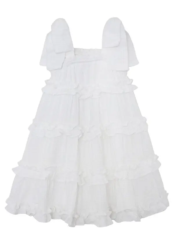 ISOBELLA & CHLOE Gauze Tiered Dress With Bow Detail - White