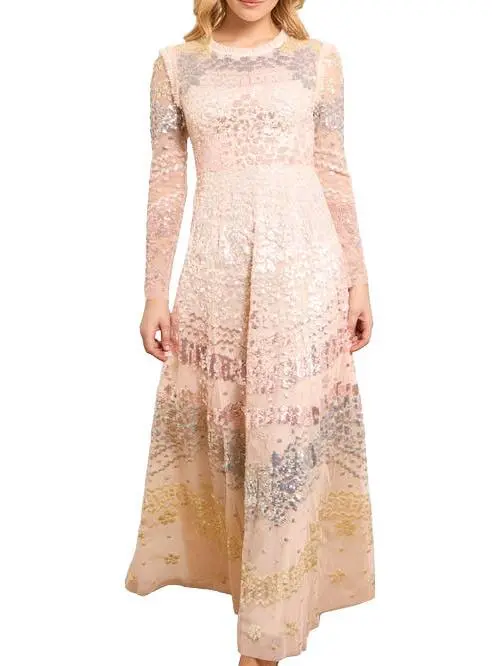 NEEDLE & THREAD Angeline Sequin Gown - Cream