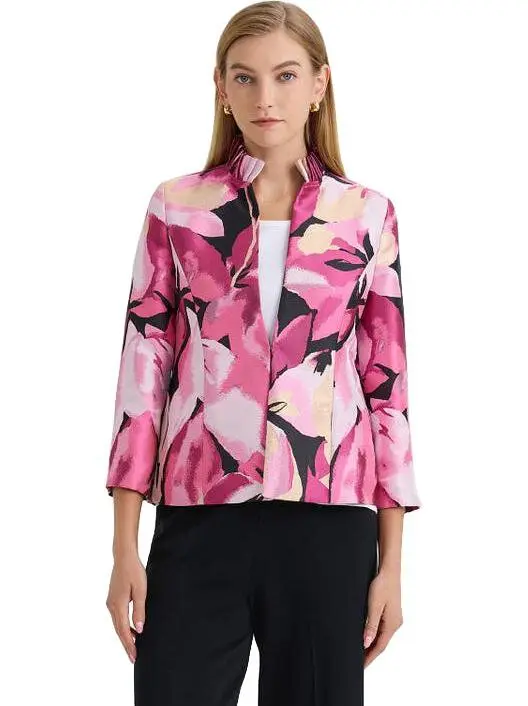 Ming Wang Floral Jacquard Woven Jacket - Carmine Rose/pink