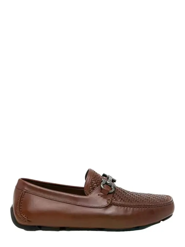 FERRAGAMO Woven Detail Bit Loafers - Brown