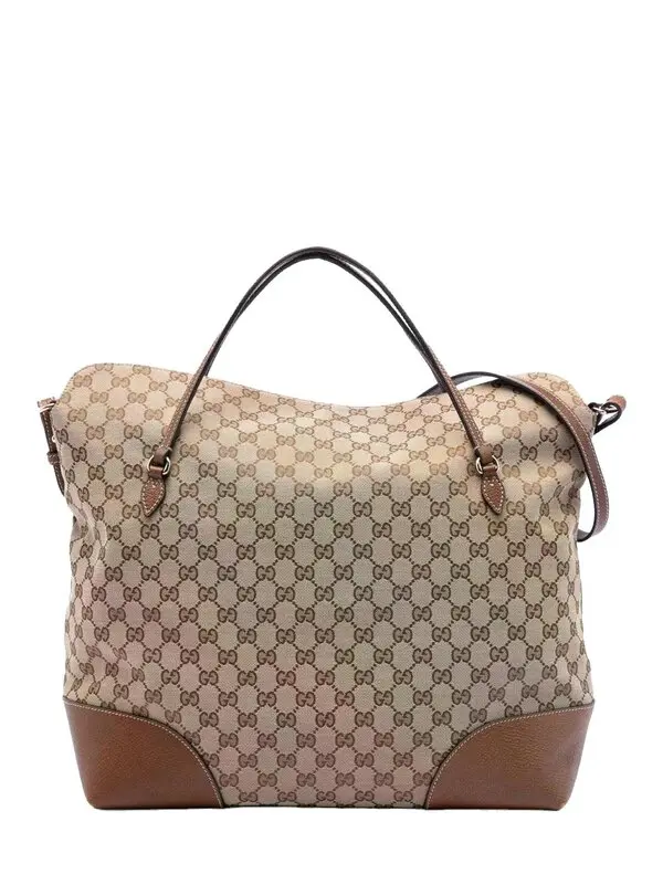 Gucci Large Gg Canvas Bree Fold Over Tote Satchel - Brown