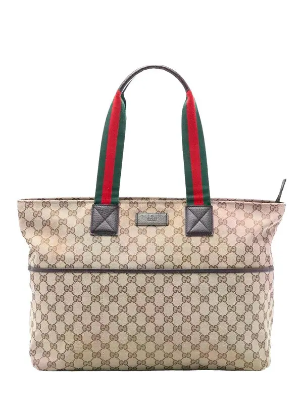 Gucci Gg Canvas Web Tote - Brown