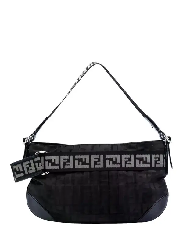 Fendi Zucca Nylon Zip Code Shoulder Bag - Black