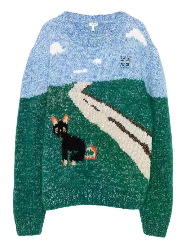 Loewe X Louis Wain Landscape-intarsia Sweater - Green