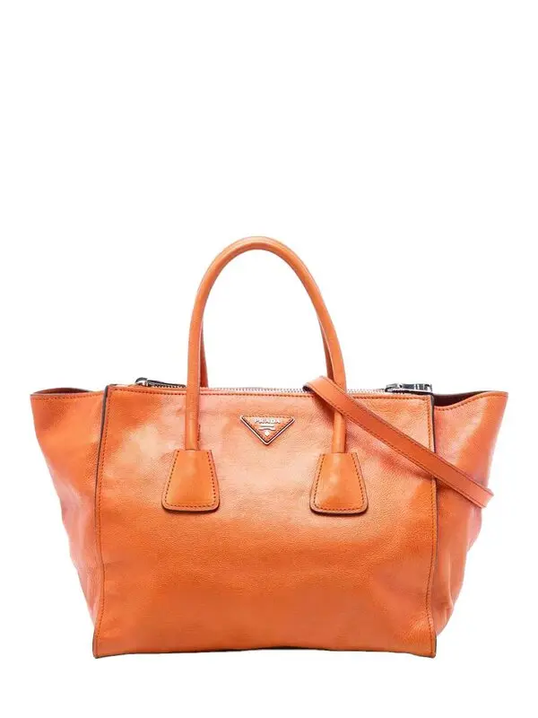 Prada Glace Calf Twin Pocket Satchel - Orange