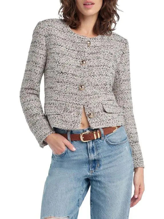 FAVORITE DAUGHTER Embellished Crop Jacket - Pink Tweed