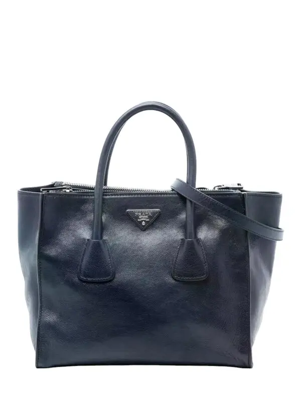 Prada Glace Calf Twin Pocket Satchel - Blue