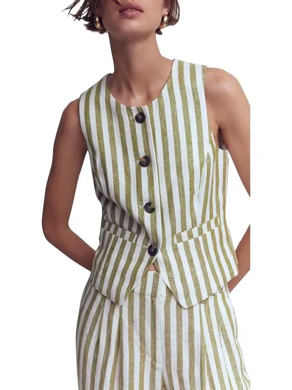 Boden Striped Linen Vest - Mayfly Stripe