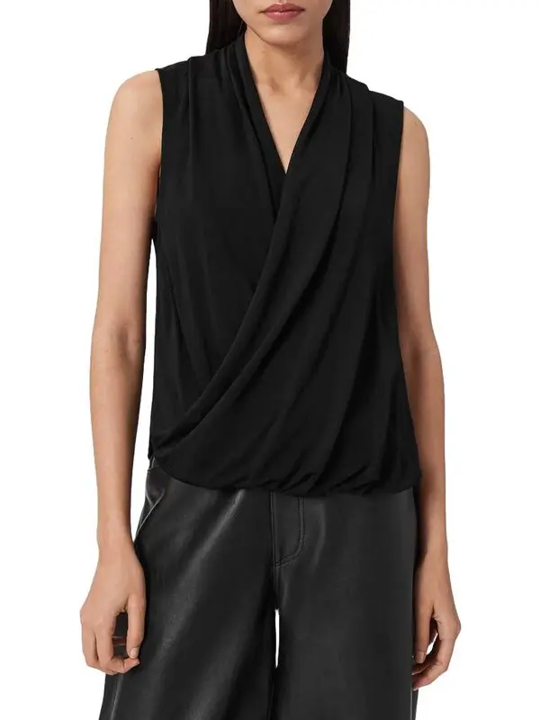 ALLSAINTS Adaline Asymmetrical Faux Wrap Tank - Black