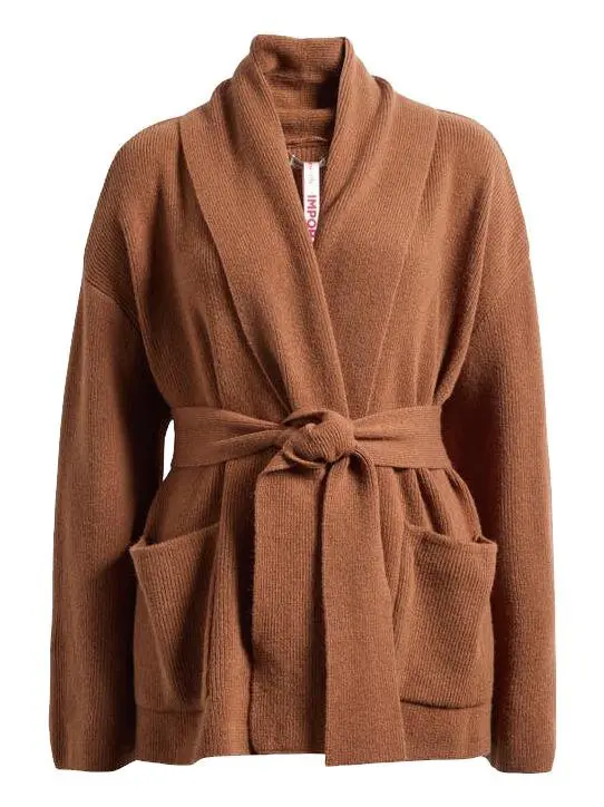 House Of Cb Madison Wool Drape Cardigan - Chestnut