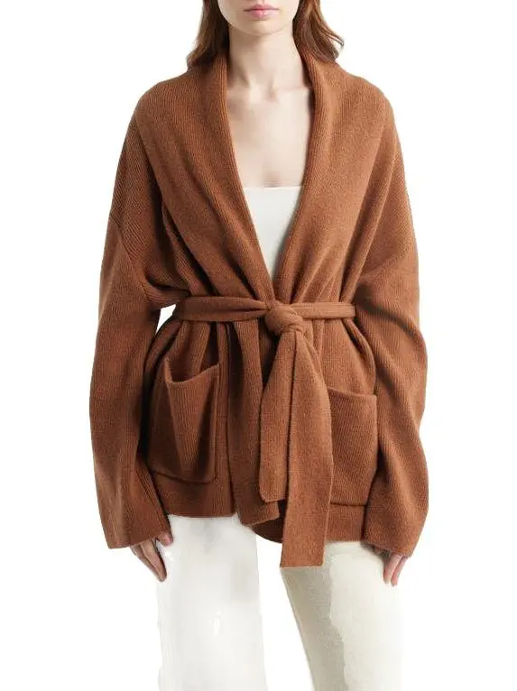 House Of Cb Madison Wool Drape Cardigan - Chestnut