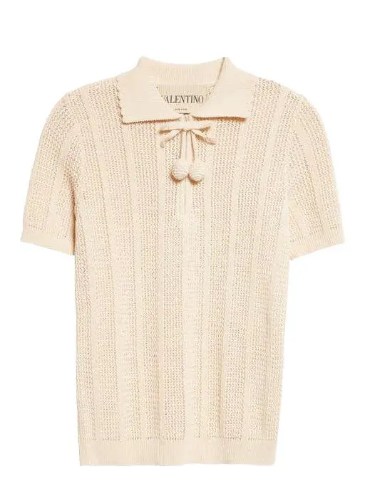 Valentino Garavani Open Knit Polo Sweater - Ivory