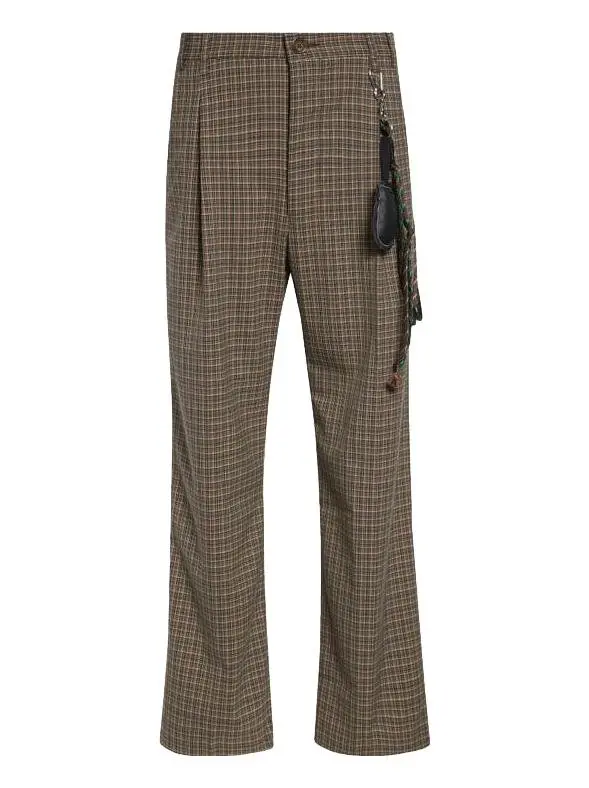 SONG FOR THE MUTE Plaid Pleated Lanyard Pants - Brown