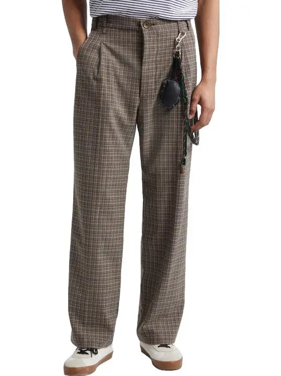 SONG FOR THE MUTE Plaid Pleated Lanyard Pants - Brown