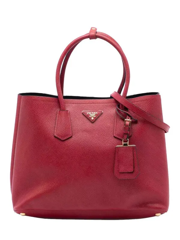 Prada 2010-2025 Large Saffiano Cuir Double Satchel - Red