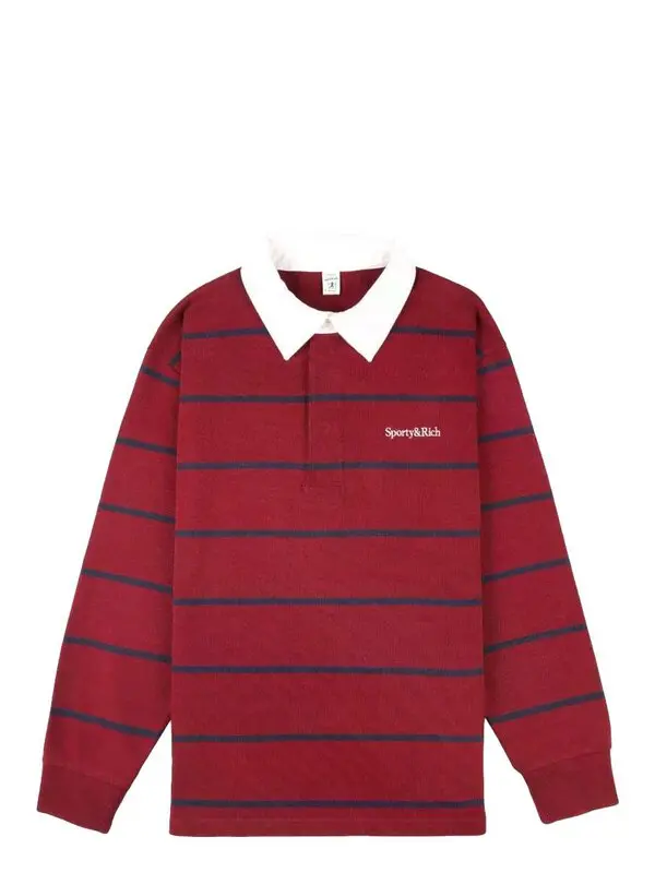SPORTY & RICH Striped Long-sleeve Polo Shirt - Red