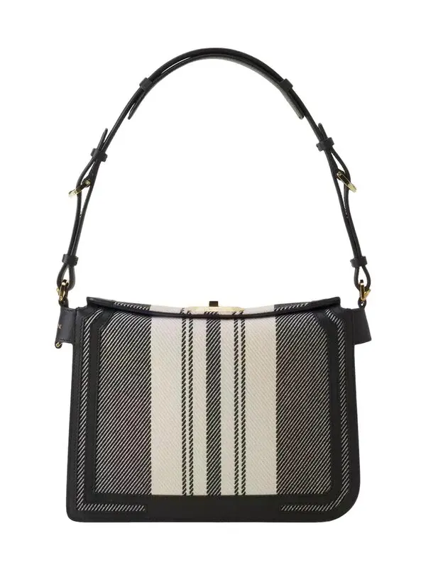 LANVIN Compagnon Striped Lock Shoulder Bag - Black