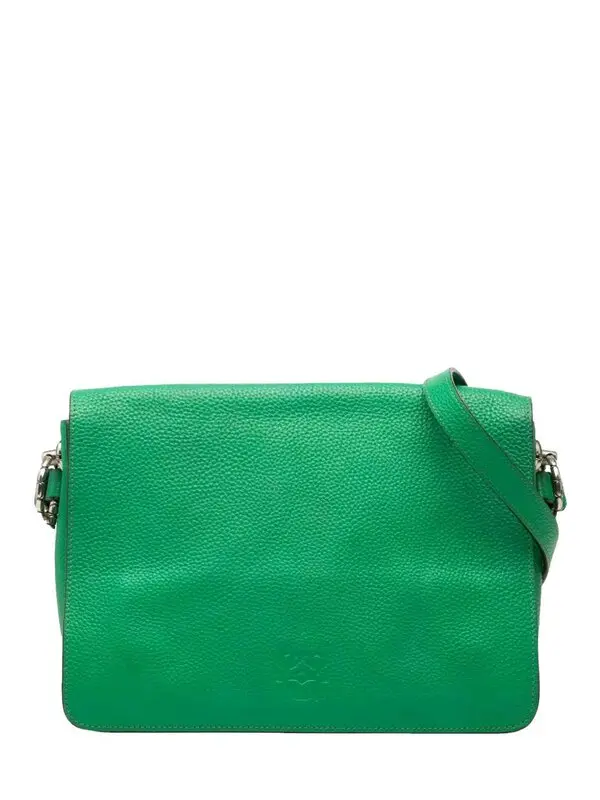 Loewe Pebbled Calfskin Anagram Flap Crossbody Bag - Green