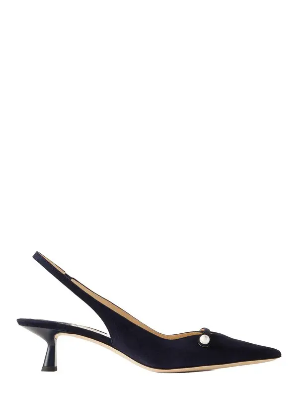 JIMMY CHOO Amita 45 Faux Pearl-embellished Suede Slingback Pumps - Navy