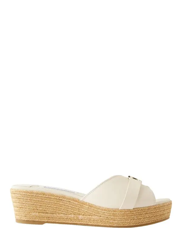 JIMMY CHOO Leda Logo-embellished Leather Platform Espadrilles - Off-white
