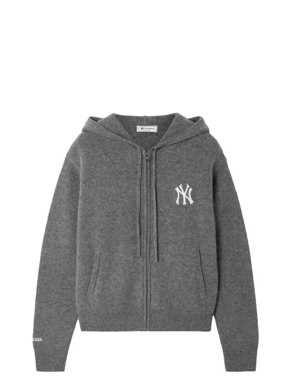 SPORTY & RICH 47 And New York Yankees Embroidered Cashmere And Wool-blend Hoodie - Gray