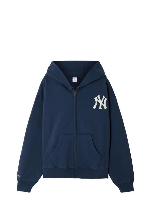 SPORTY & RICH New York Yankees 'serif' Zip-up Hoodie - Navy