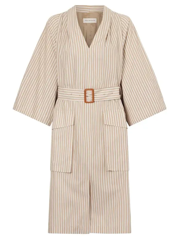 Dries Van Noten Belted Striped Midi Dress - Beige
