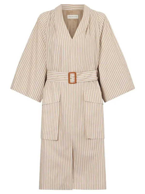 Dries Van Noten Belted Striped Midi Dress - Neutrals