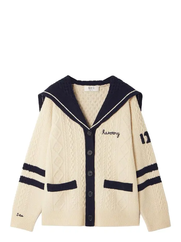 Sea Maren Embroidered Cable-knit Wool Cardigan - Neutrals