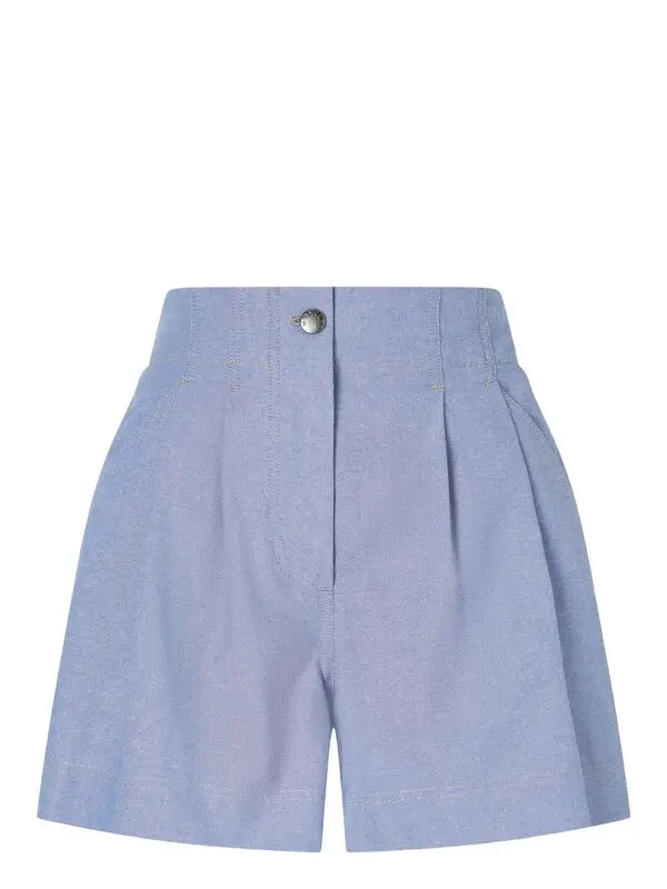 Moncler Pleated Cotton-chambray Shorts - Blue