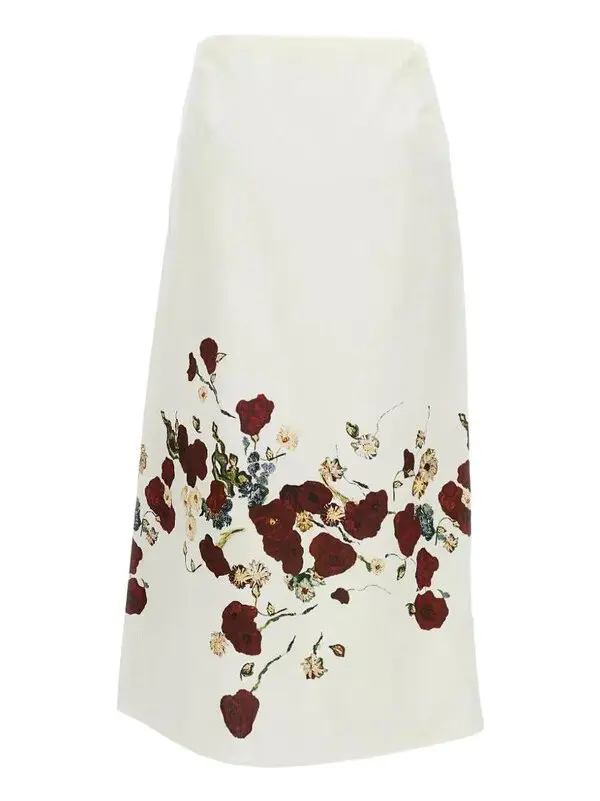 Khaite Floral-print Midi Skirt - Neutrals